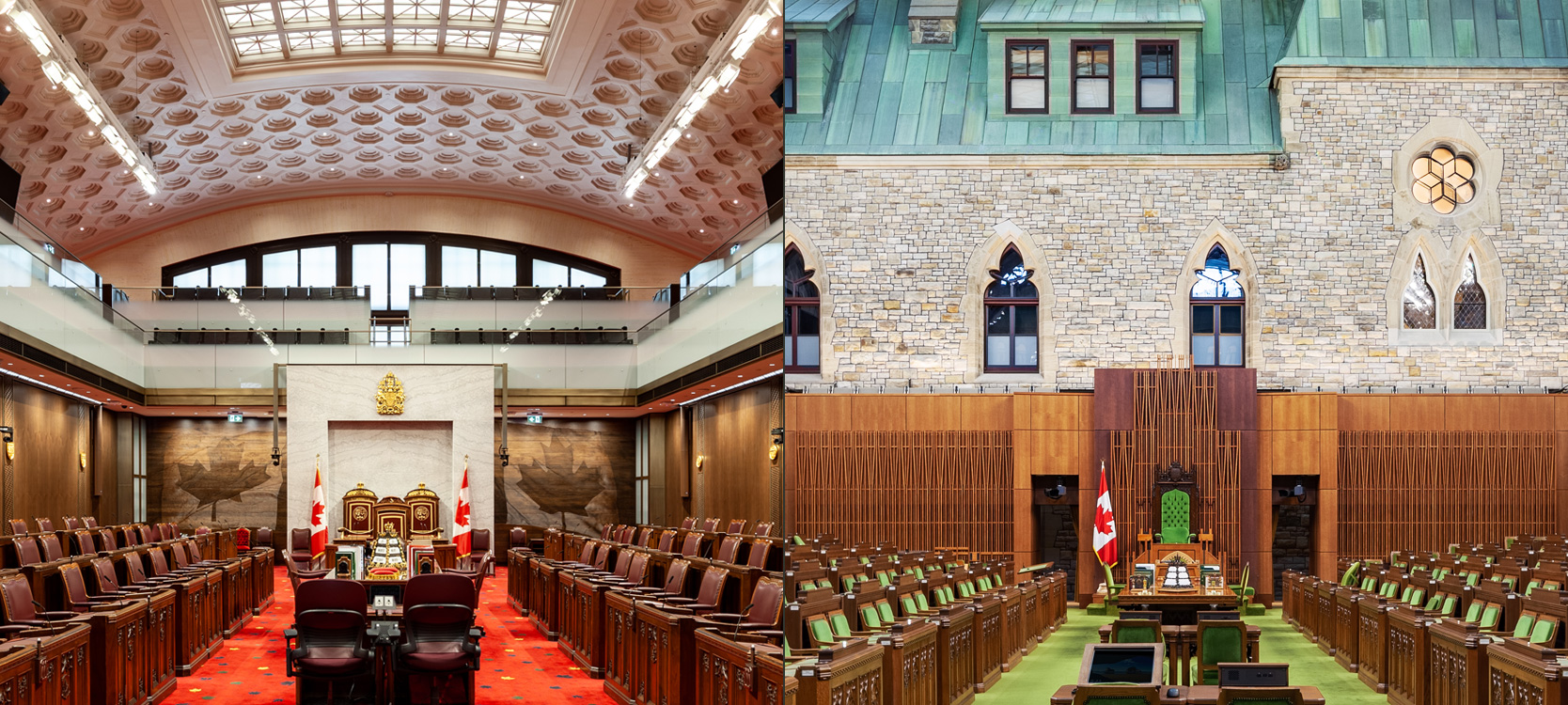 The Senate and House of Commons chambers.
